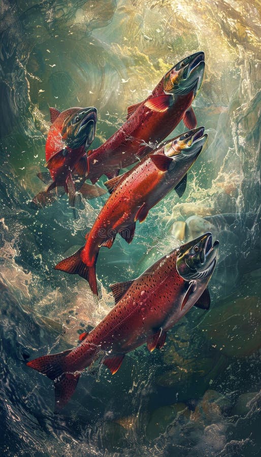 Stunning Image of Salmon Swimming and Leaping Against River Current ...