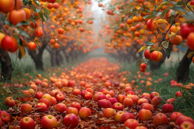 Fall Harvest: Abundant Apple Trees in an Orchard, Captured with ...