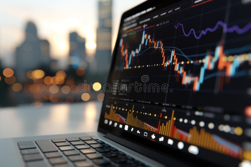 Digital Financial Data Chart Presentation on Abstract Screen Background ...