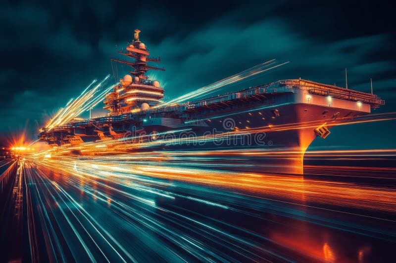 A Futuristic Aircraft Carrier Moves through a Stormy Sea. the Dynamic ...