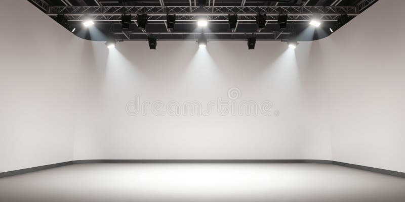 Spacious Empty Stage Under Bright White Spotlights Professional ...
