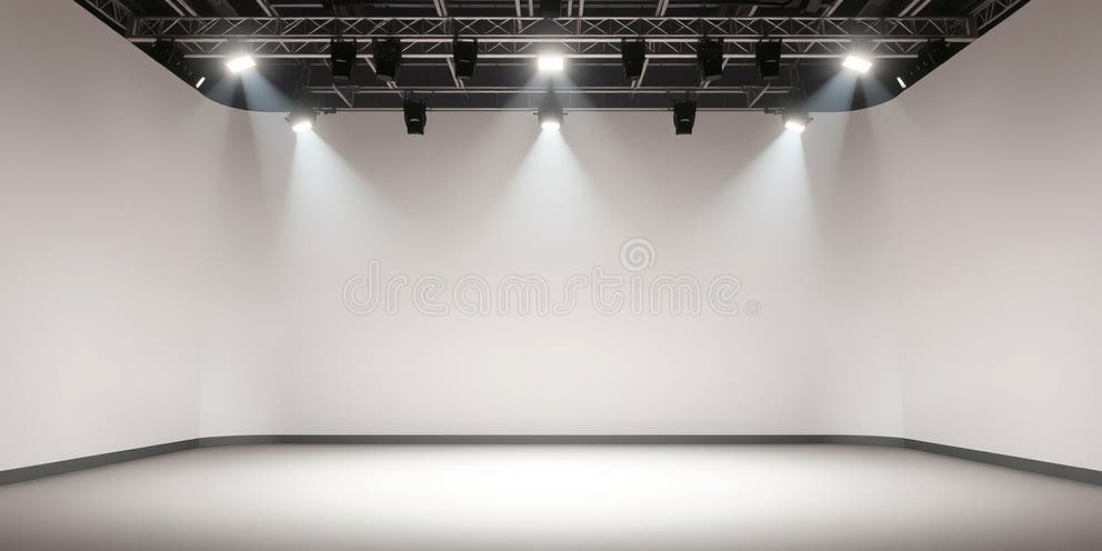 Spacious Empty Stage Under Bright White Spotlights Professional ...