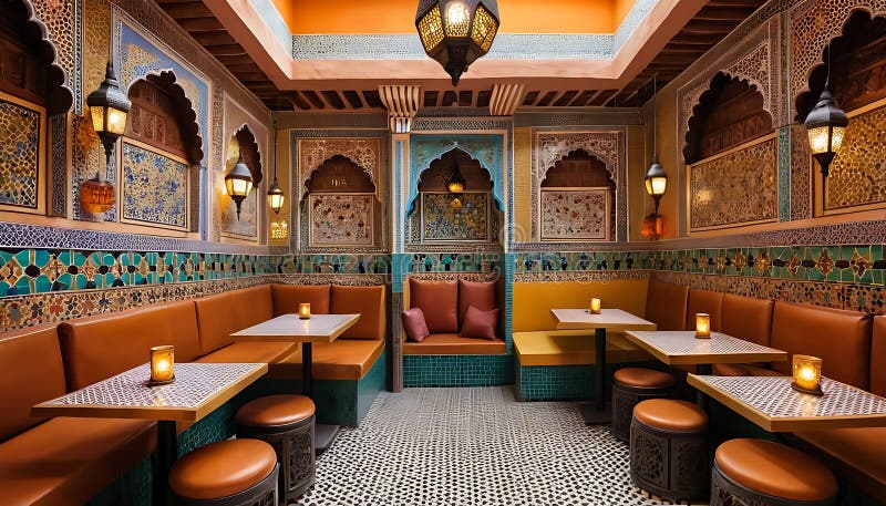Moroccan Restaurant Interior Design Stock Illustration - Illustration ...