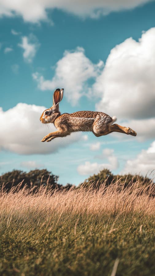 A Majestic Rabbit Leaps Gracefully through a Vibrant Landscape. the ...