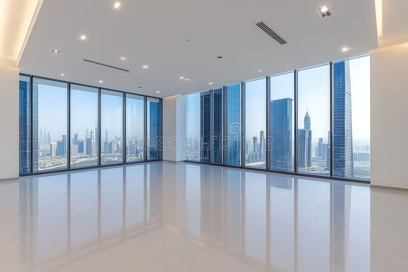 Spacious Office/Studio with Panoramic City View Stock Illustration ...