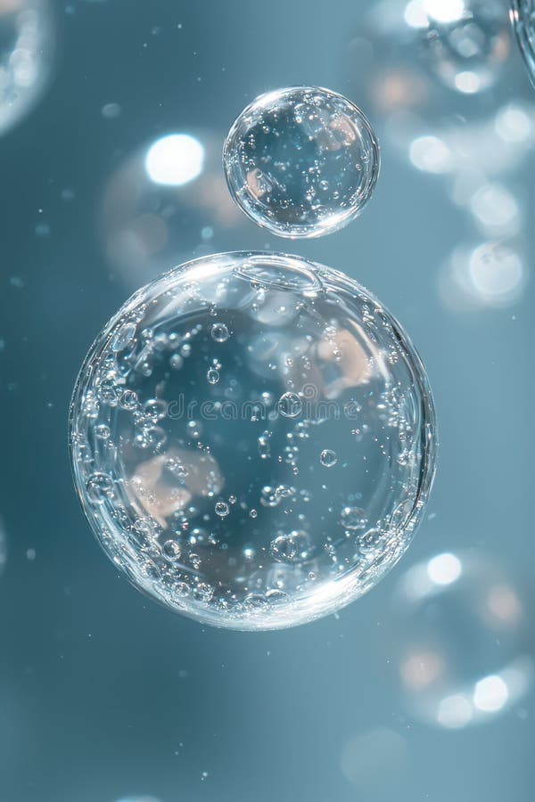 Close-up of Three Small Bubbles in Clear Water Creating a Mesmerizing ...