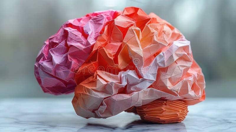 Paper Brain with Thinker: Creative Papercraft Composition Stock ...