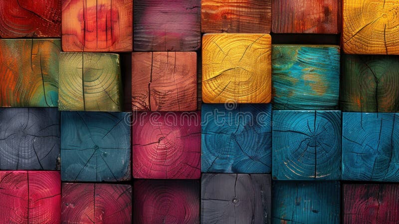 Vibrant Stacked Wooden Blocks in Wide Format - Hand Edited Generative ...