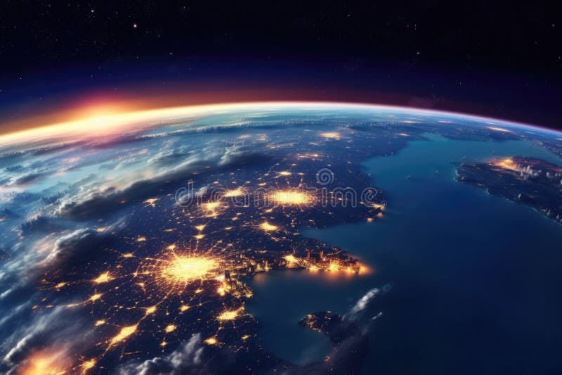 The Planet Earth As Seen from Space at Night, with Glowing City Lights ... The Planet Earth As Seen from Space at Night, with Glowing City Lights ...