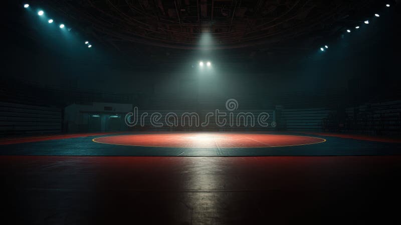 A Stunning Image of Spotlit Wrestling Mat in an Empty Arena. Stock ...
