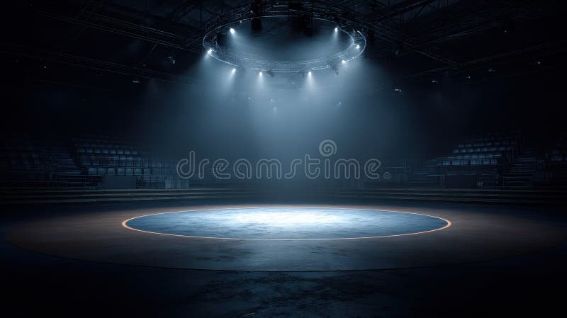 A Stunning Image of Spotlit Wrestling Mat in an Empty Arena. Stock ...