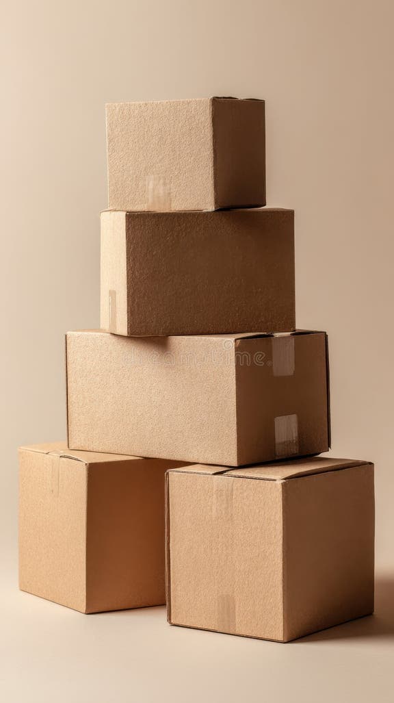 A Stunning Image of Stack of Beige Cardboard Shipping Boxes on Neutral ...