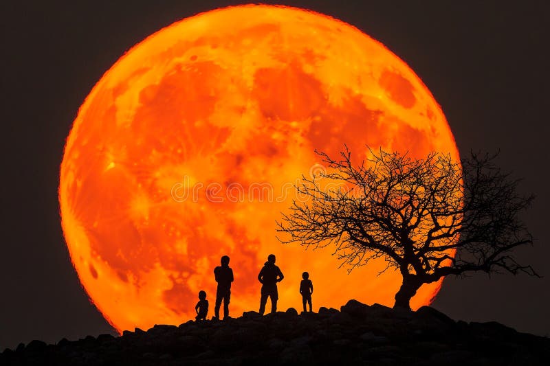 A Stunning Image of a Super Blood Moon Eclipse in the Night Sky, with ...