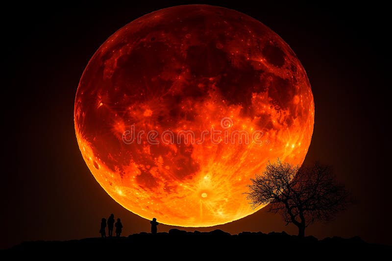 A Stunning Image of a Super Blood Moon Eclipse in the Night Sky, with ...