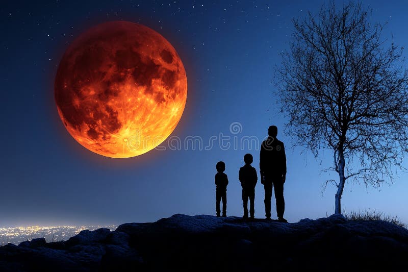 A Stunning Image of a Super Blood Moon Eclipse in the Night Sky, with ...