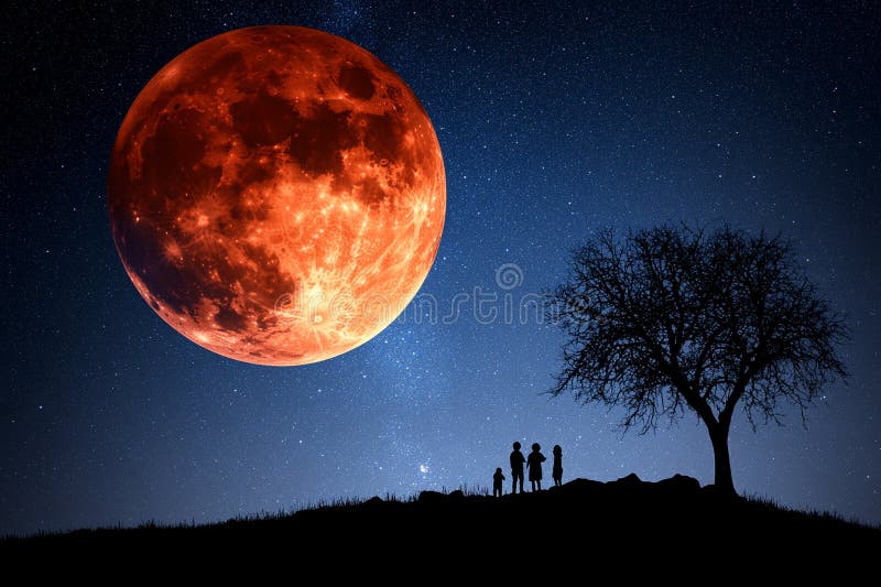 A Stunning Image of a Super Blood Moon Eclipse in the Night Sky, with ...