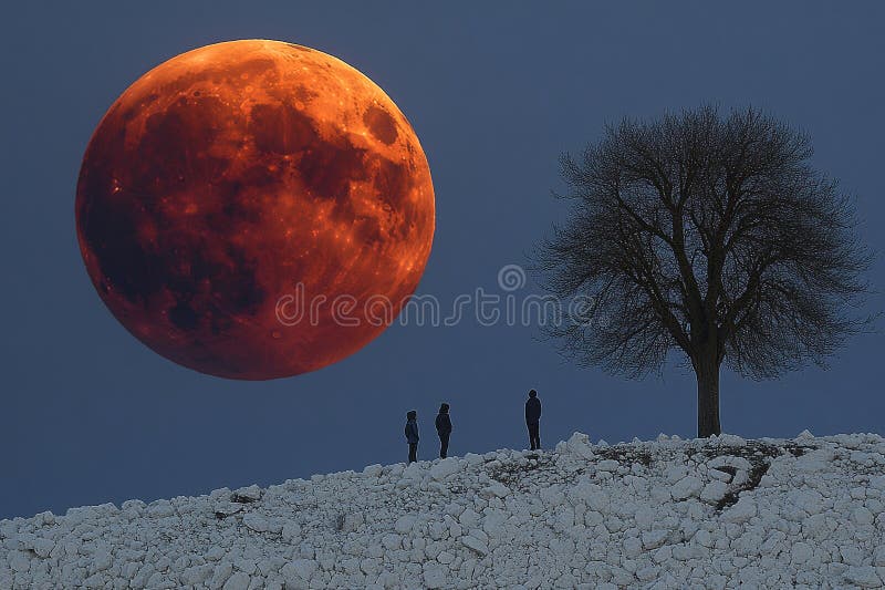 A Stunning Image of a Super Blood Moon Eclipse in the Night Sky, with ...