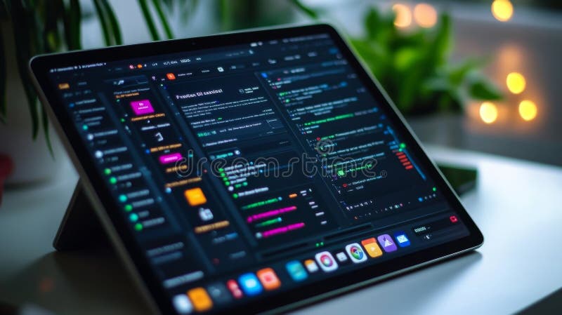 A Sleek Modern Tablet Displays Vibrant Code on a Dark Interface ...