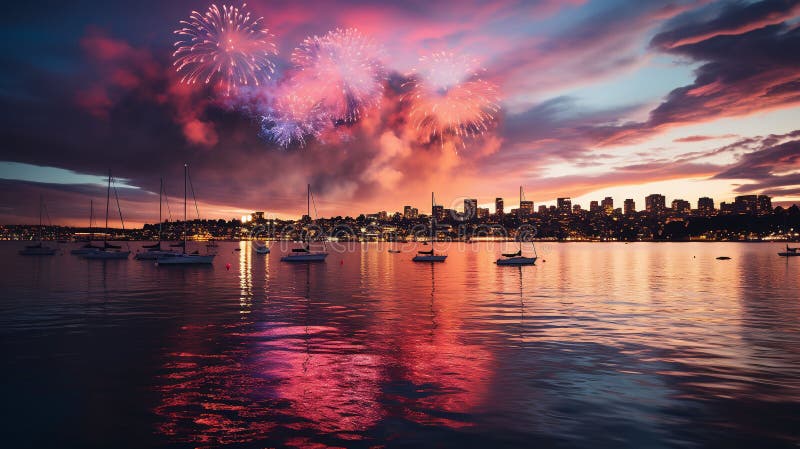 A Stunning Image of a Vibrant Sunset Sky Illuminated by Fireworks ...