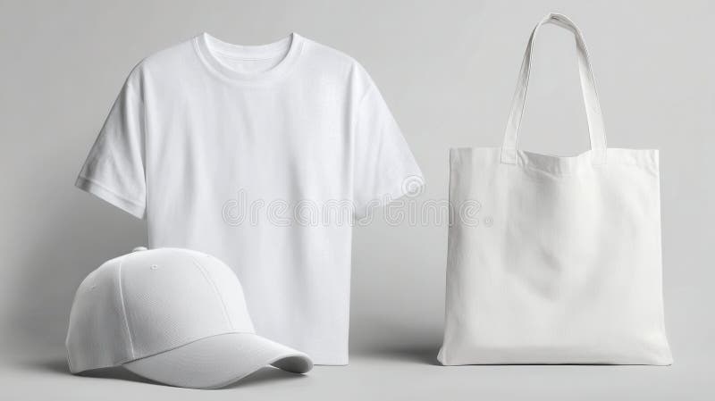A Stunning Image of White Tshirt Cap and Tote Bag Mockup Display. Stock ...