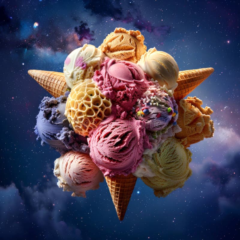 Vibrant Scoops of Colorful Ice Cream Arranged in a Unique Star Shape ...