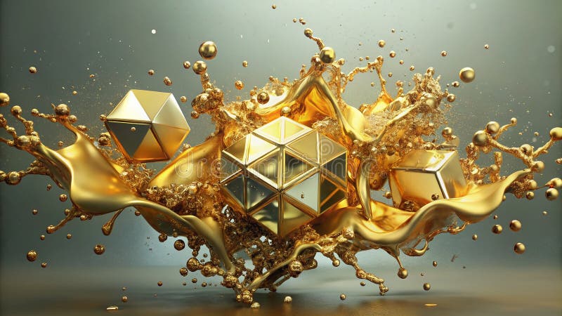 Stunning Industrial Flat Lay 3D Floating Objects Shimmering with Gold ...