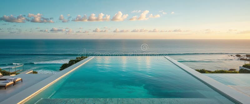 Stunning Infinity Edge Swimming Pool Overlooking the Ocean a Lux. Stock ...