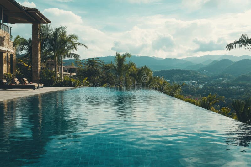 Stunning Infinity Pool with Mountain Views in a Tropical Paradise Stock ...