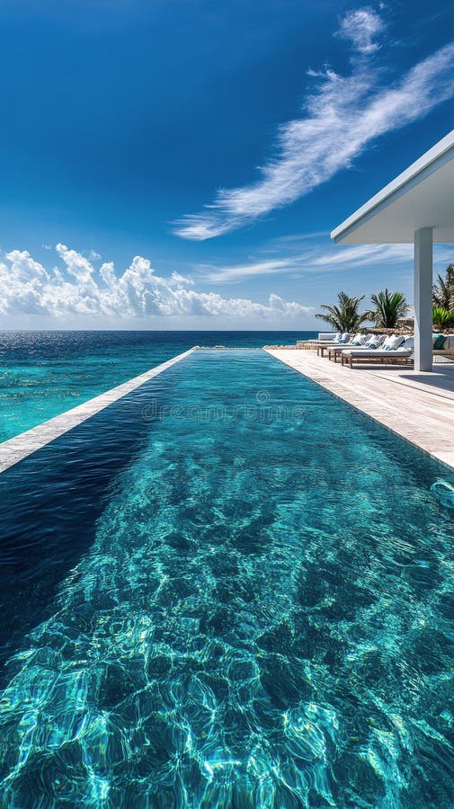Stunning Infinity Pool Overlooking a Clear Ocean Under Bright Blue Sky ...