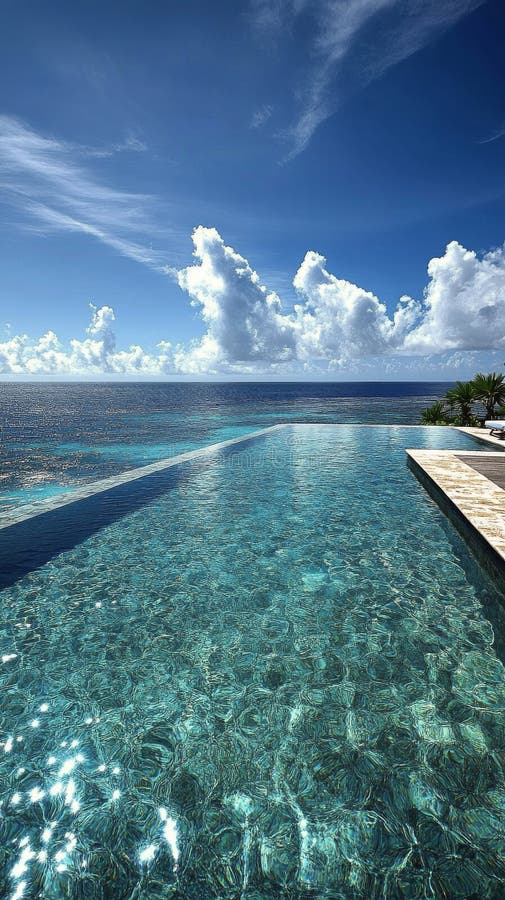 Stunning Infinity Pool Overlooking a Clear Ocean Under Bright Blue Sky ...