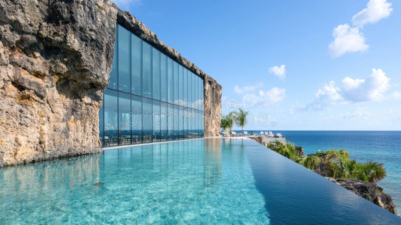 Stunning Infinity Pool Overlooking the Ocean Stock Illustration ...
