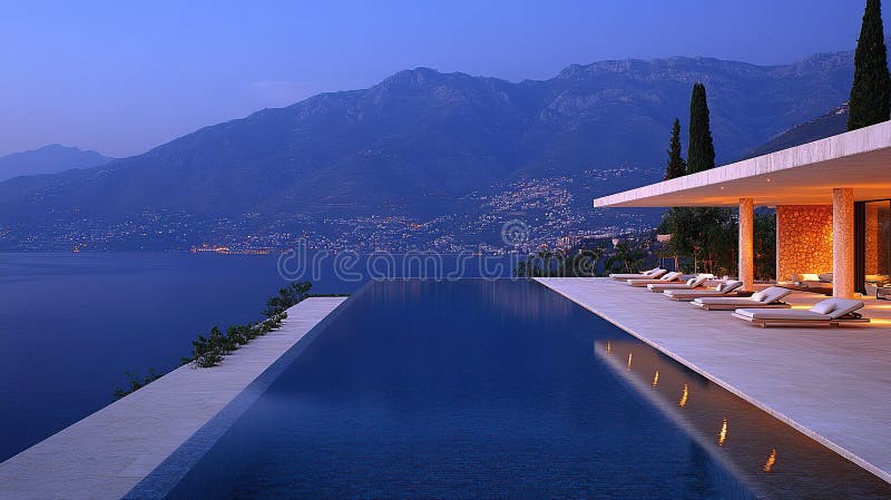 Stunning Infinity Pool Overlooking a Tranquil Lake and Mountains at ...