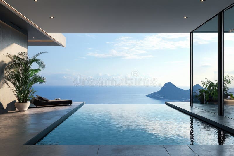 Minimalist Architecture Infinity Pool Overlooking Mountains Outdoor ...