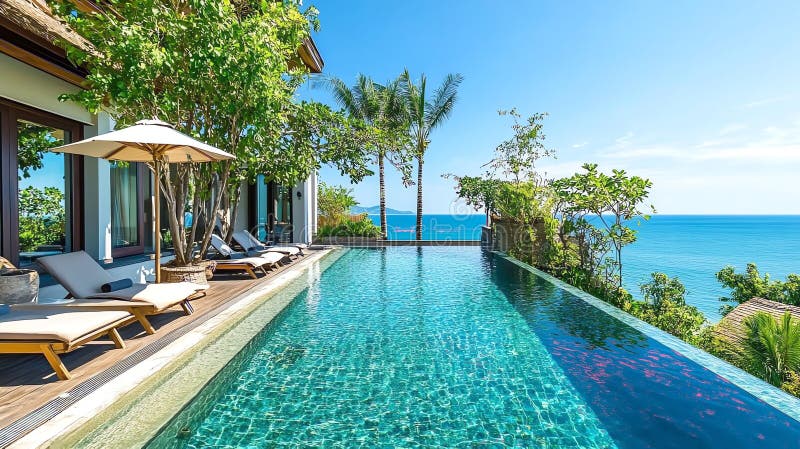 Stunning Infinity Pool with a Scenic Ocean View on a Sunny Day Stock ...