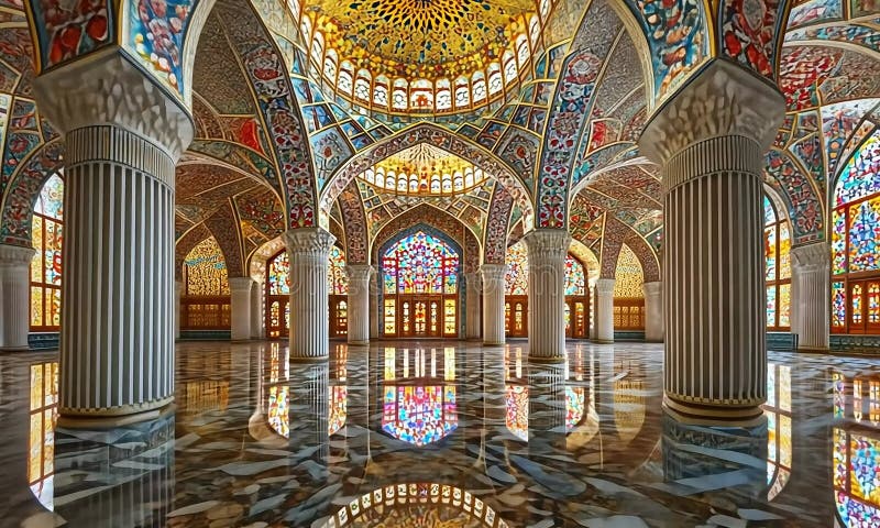 Stunning Interior of a Mosque, Featuring Intricate Tile Work, Stained ...