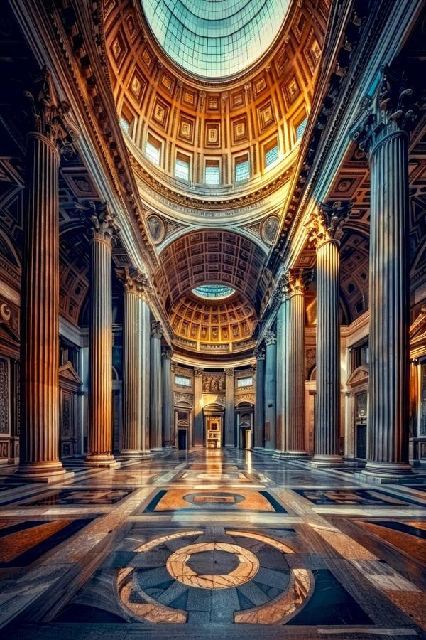 Magnificent Interior of Grand Architectural Hall with Towering Columns ...