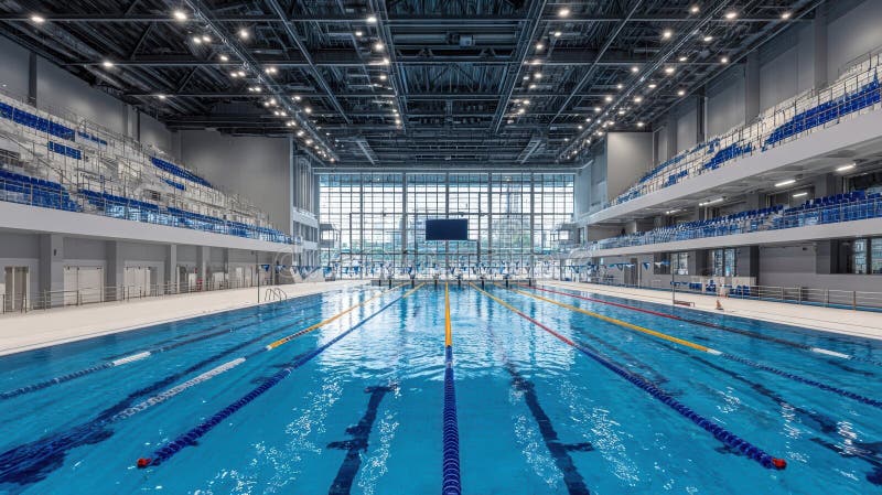 Modern Olympic-Sized Swimming Pool Interior Design Stock Illustration ...