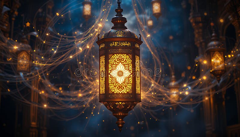 Glowing Arabic Lantern in a Magical Ramadan Night Stock Illustration ...