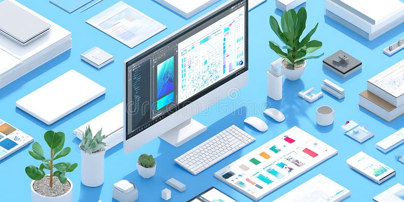 Stunning Isometric Design Modern Workspace and Digital Assets Stock ...