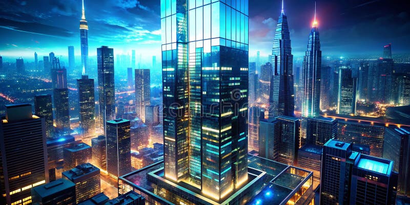 Stunning Isometric Night View of a Futuristic Skyscraper Complex a 3D ...
