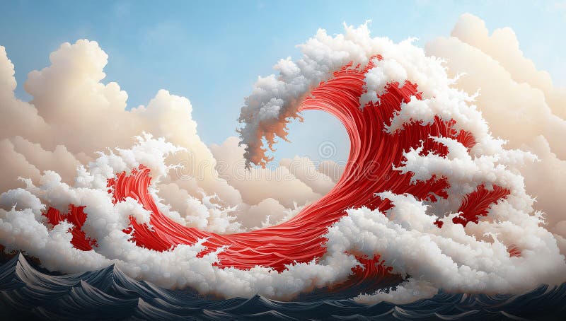 Stunning Japanese Wave Features Vibrant Red Hues and Fluffy White ...