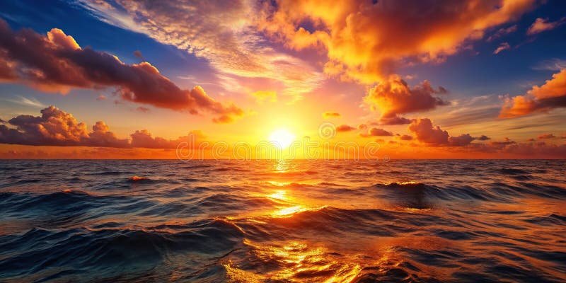 Stunning 4K UHD Orange Sunset Ocean Loop Animation Seamless 3D Coastal Visuals for Cinematic ...