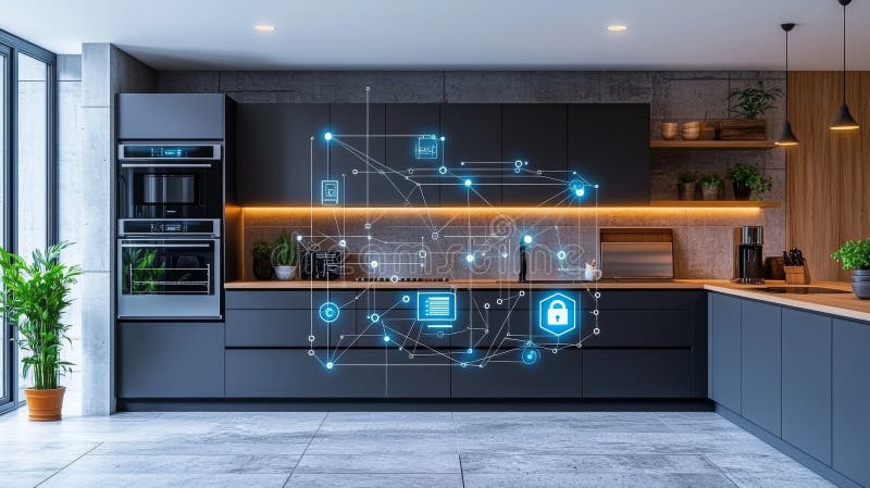 Exploring the Modern Kitchen: a Blend of Blue and White Graphics for ...