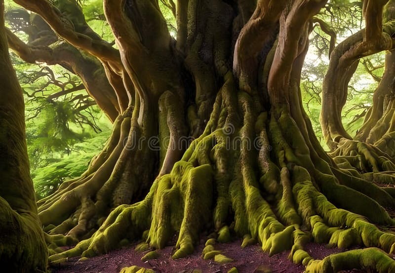 The Stunning Landscape of the Ancient Trees Stock Illustration ...