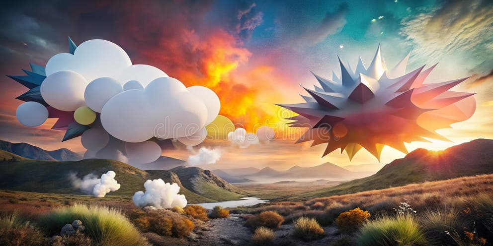 Stunning Landscape Collection Featuring Empty Comic Speech Bubbles and Cartoon Explosions ...
