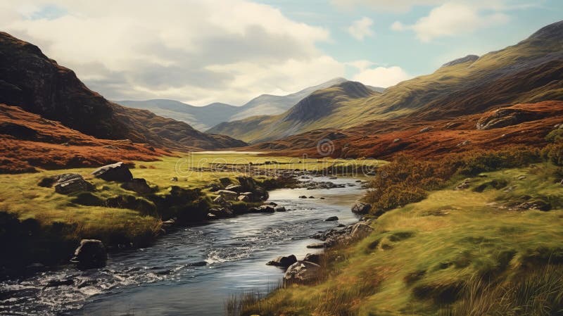 Realistic Landscape: River and Hill Stock Illustration - Illustration ...