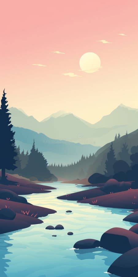 Tranquil River: Minimalistic Mobile Wallpaper with Canyons and Trees ...