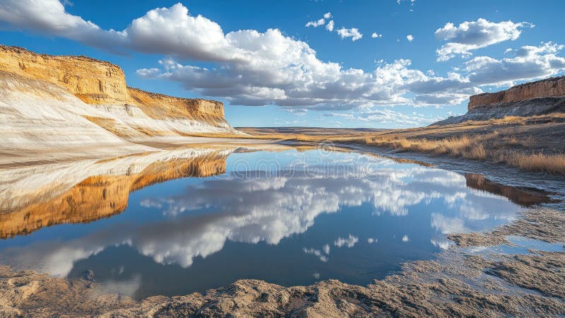 Reflective Desert Oasis stock illustration. Illustration of rock ...