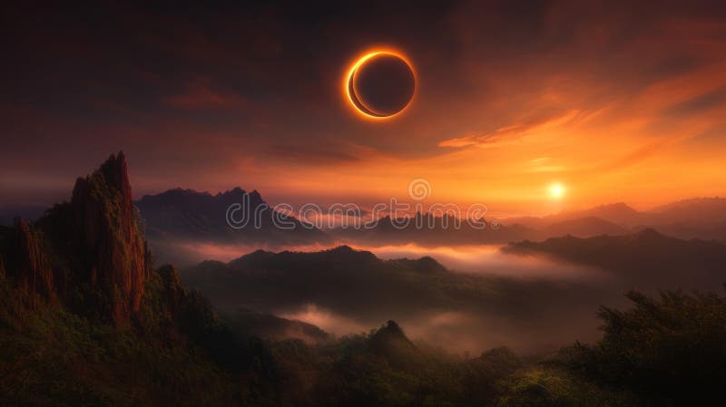 Stunning Landscape with a Solar Eclipse Over Mountain Range at Sunset ...