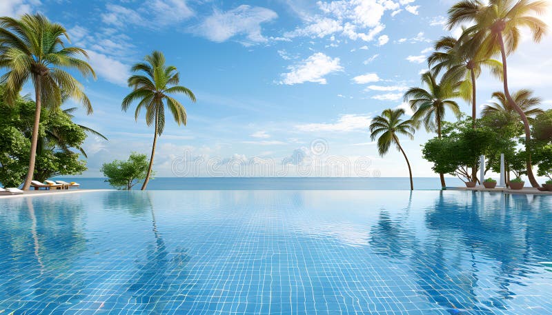 Stunning Landscape, Swimming Pool Blue Sky with Clouds Stock ...